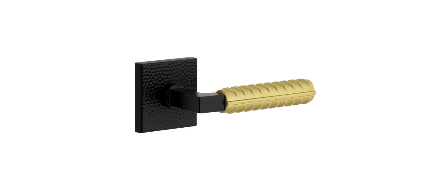 Quadrato Hammered Rosette Satin Black With Satin Brass Contempo Rebar ...