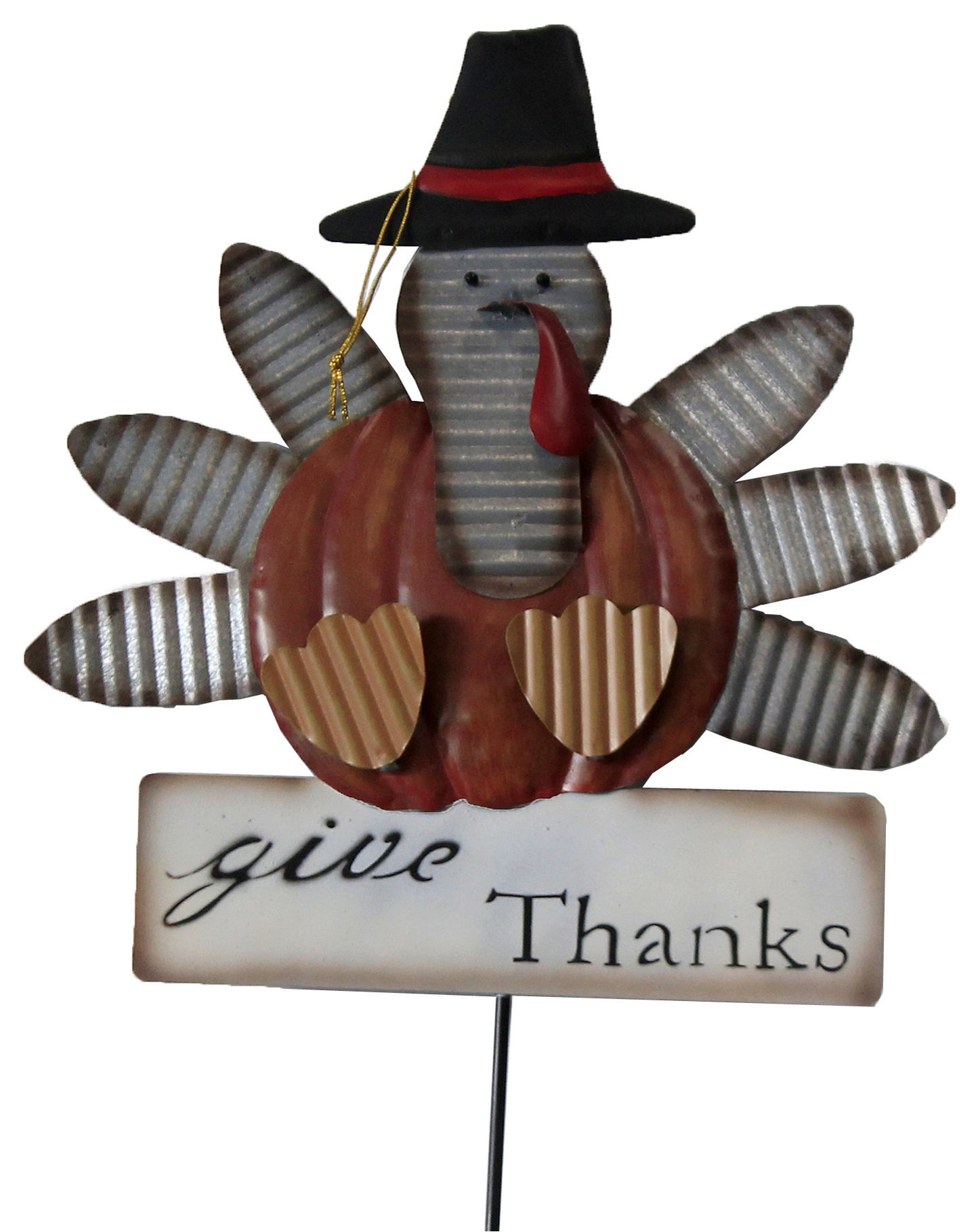 Thanksgiving Give Thanks Turkey Stake Metal Yard Decor Pilgrim 30633816 ...