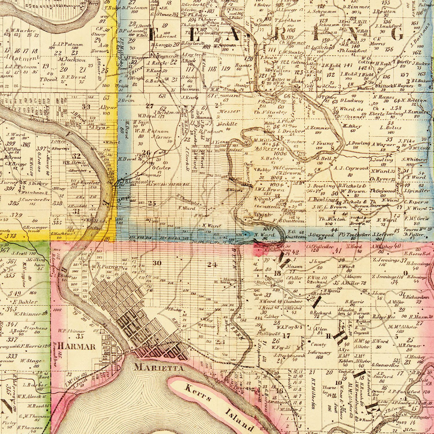 Washington County Map Framed Art 1858, Vintage Ohio Wall Decor, 36x24 ...