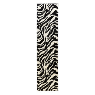 Well Woven Madison Shag Safari Zebra Rug, Black, 20'' x 7'2'' Runner ...