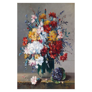 Tile Mural Still Life flowers carnations Backsplash, 6" Ceramic Glossy ...