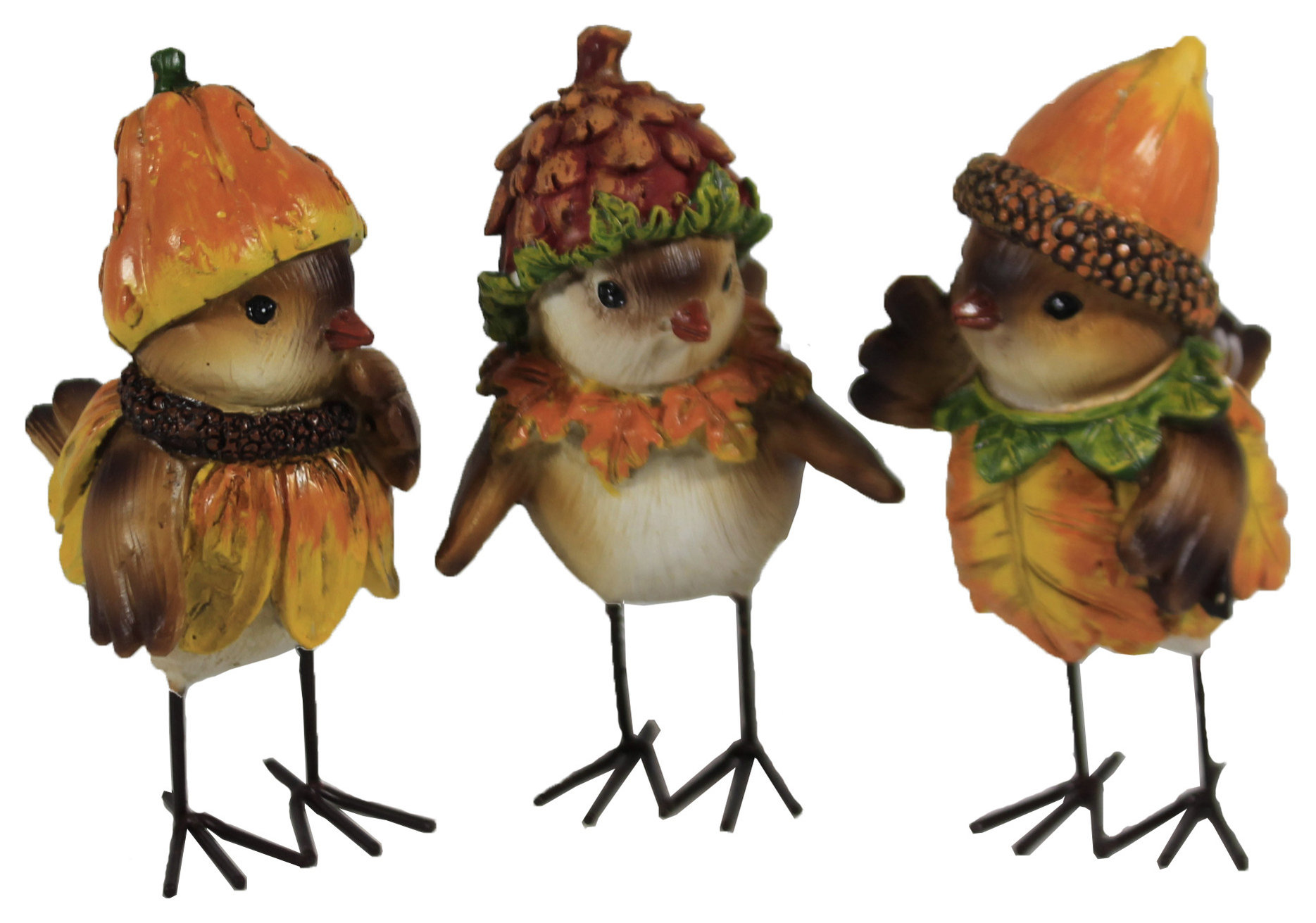 Fall Fall Birds Set/3 Polyresin Pine Cone Gourd Gourd Er60726 - Rustic ...