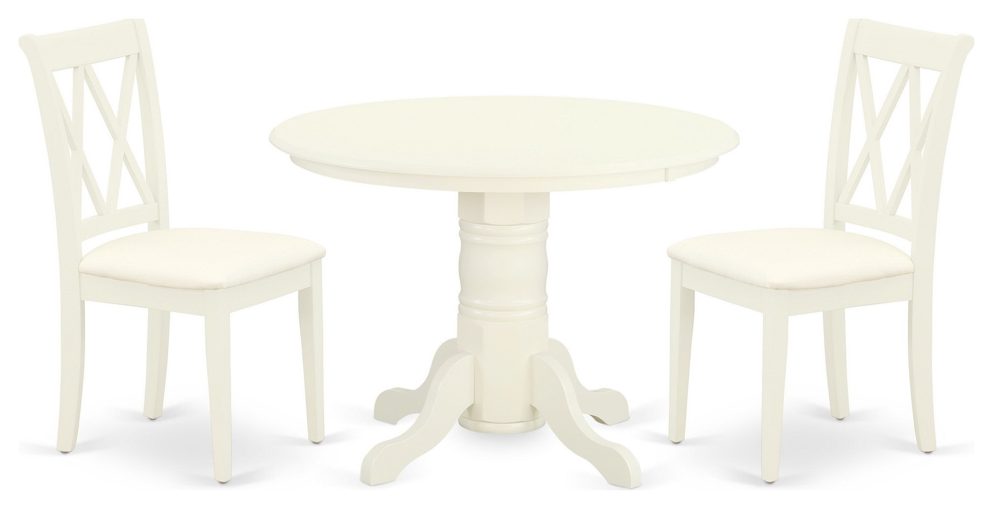 3-Piece Set, Round Table/Two Double X Back Dining Chairs, White Finish ...