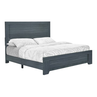 Contemporary Twin Panel Bed with Wood Grain Details, Dark Gray ...