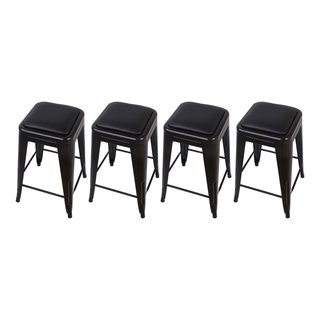 Metal Backless Black Bar Stools With Black Vegan Leather Seat, Set of 4 ...