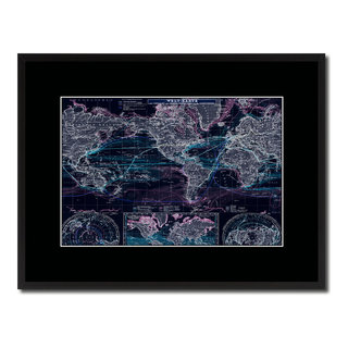 World Ocean Currents Vivid Map Print On Canvas With Frame, 16" X 21 ...