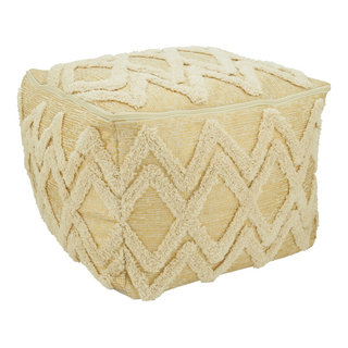 Floor Pouf With Foil Print Tufted Design, Gold, 20"x20"x14", 20"x20"x14 ...