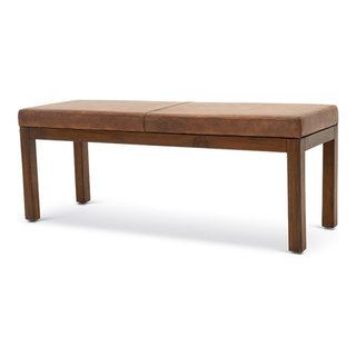 Kalenci Mid-Century Modern Rectangular Genuine Leather Bench in Antique ...