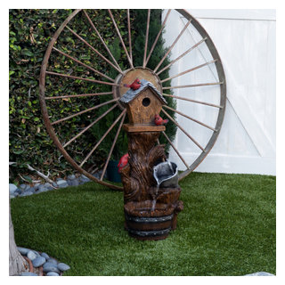 Cardinal Birdhouse Cascading Barrel Fountain - Rustic - Outdoor ...