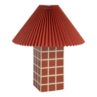 Red Ceramic Table Lamp With Pleated Shade - Contemporary - Table Lamps ...