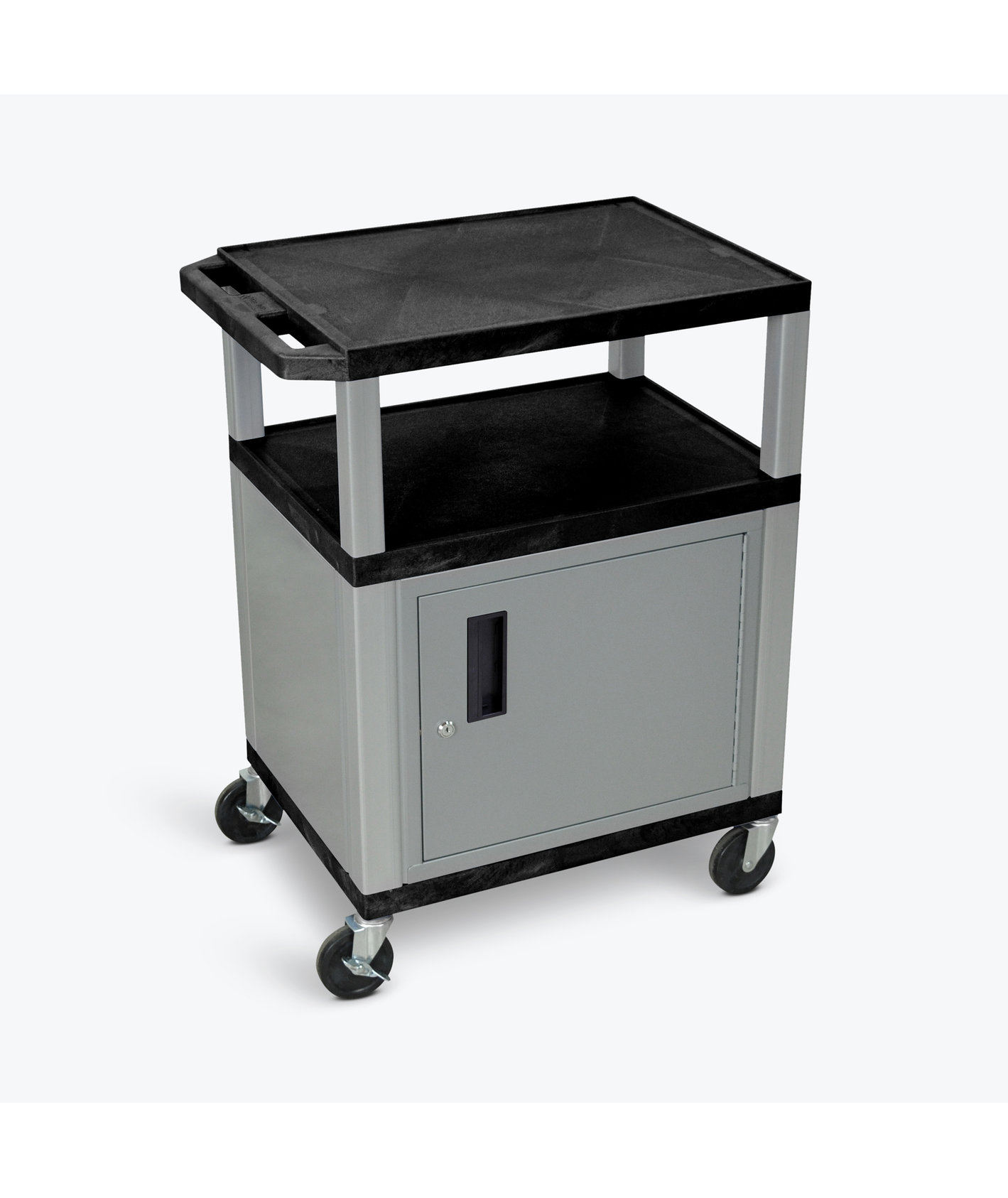 Luxor Tuffy Black 3-Shelf AV Cart With Nickel Legs and Cabinet, 34 ...