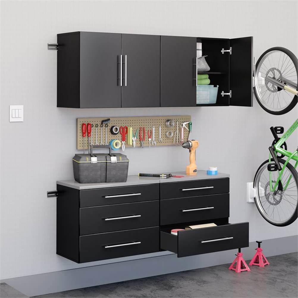 Prepac HangUps 4 Piece 60" Wooden Garage Storage Cabinet Set F in Black ...