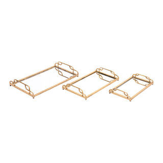 Modern Contemporary Boxe Tray Decor, Set of 3, Gold, Mirror Steel ...
