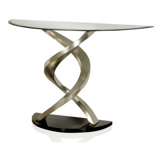 Furniture of America Crook Glass Top Console Table in Silver Satin ...