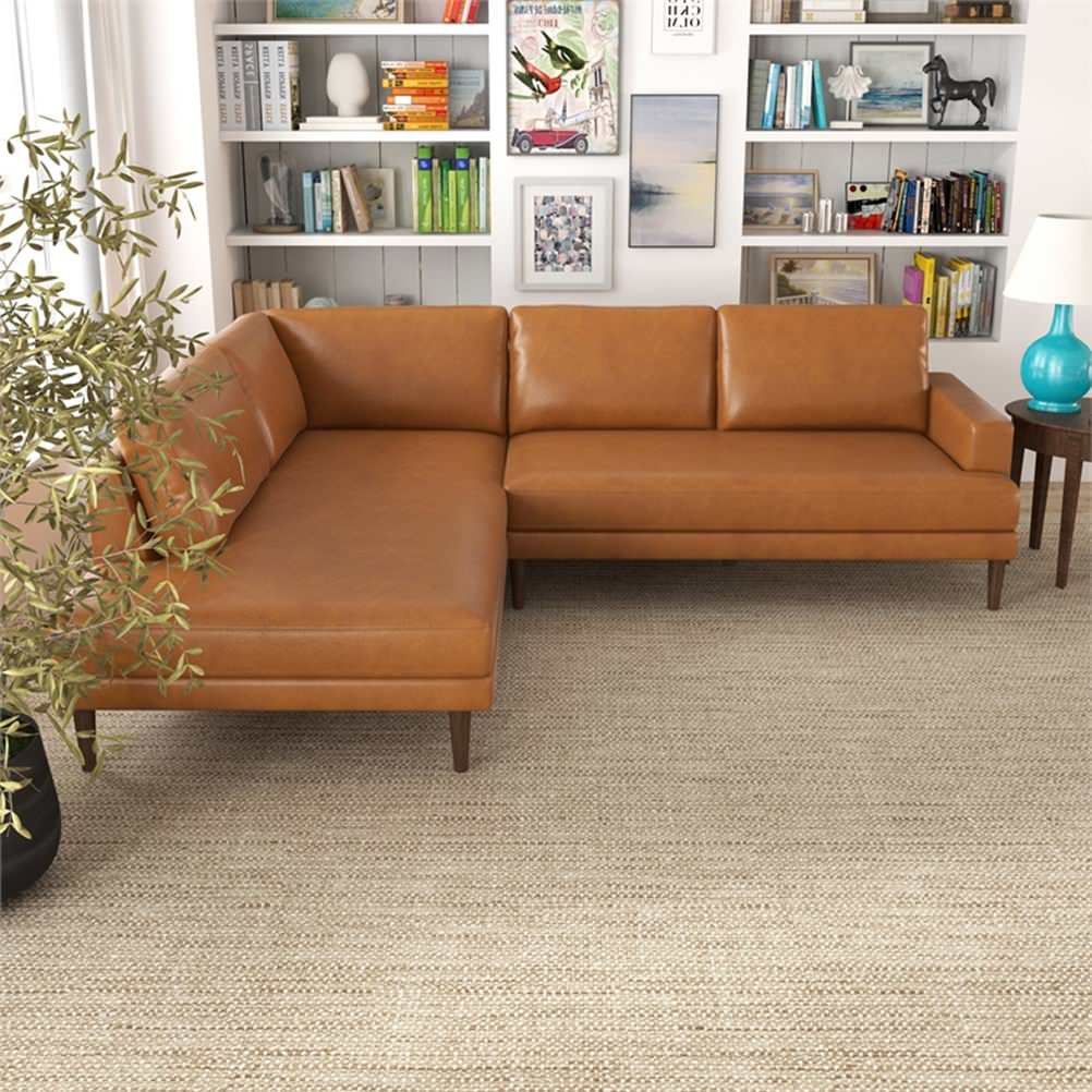 Aplee Modern Living Room Genuine Leather Corner Sectional Couch in ...