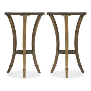Home Square 16" Round Glass Top Accent Martini Table in Gold - Set of 2 ...