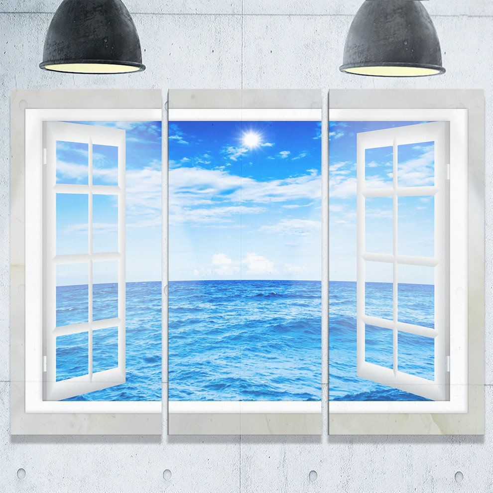 "Window Open to Blue Wavy Ocean" Metal Wall Art, 3 Panels, 36"x28", 36 ...