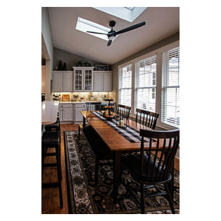 Painted Cabinetry with LaVenta Snow Drift Quartz and Travertine-Look ...