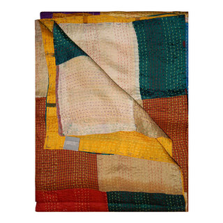 100% Silk Kantha Throw, Multi, 50"x70" - Contemporary - Throws - by ...