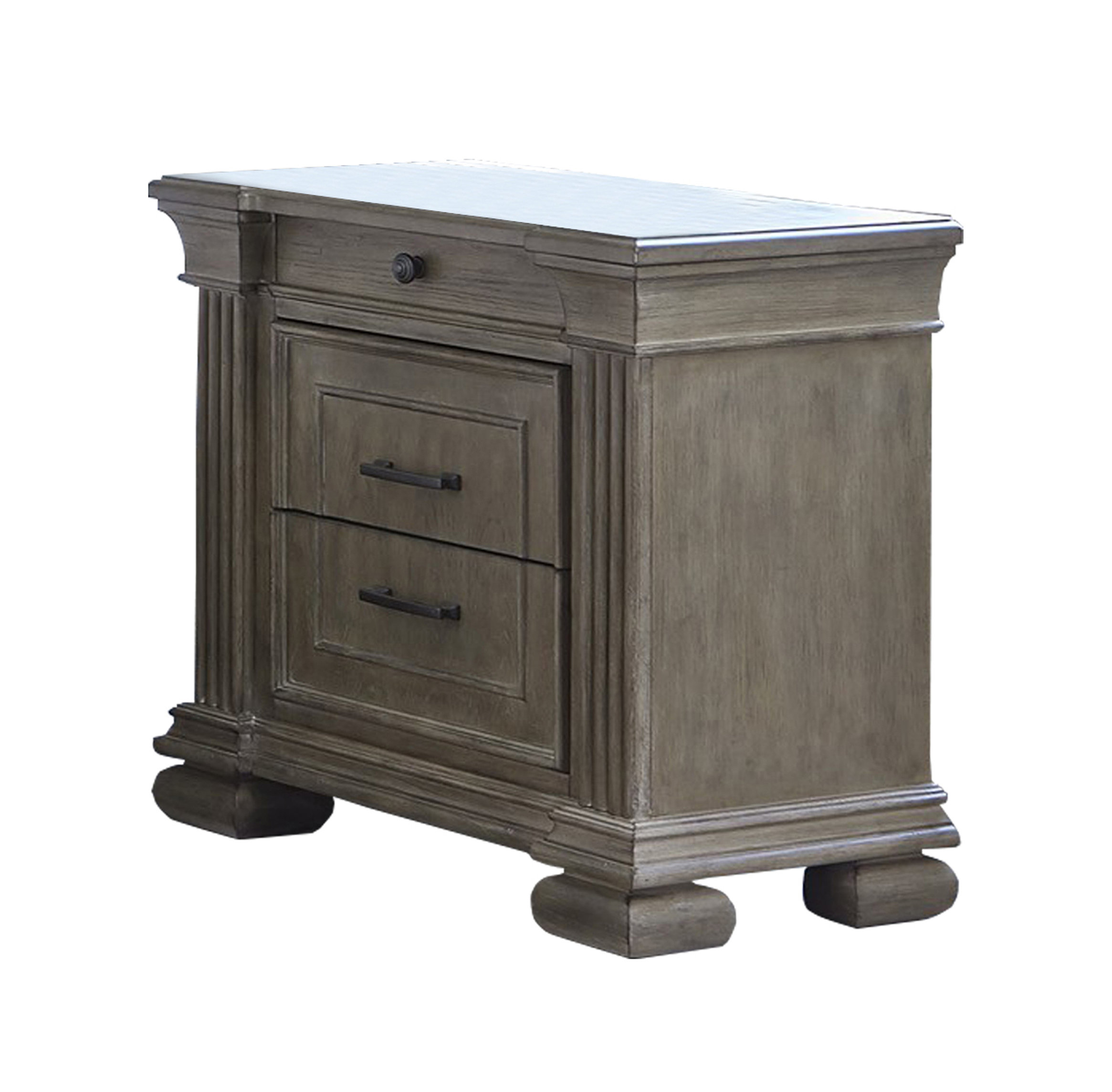 3 Drawer Wooden Nightstand with Molded Details and Block Feet, Brown ...