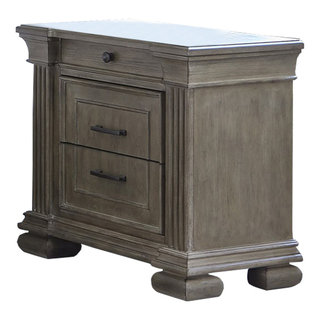3 Drawer Wooden Nightstand with Molded Details and Block Feet, Brown ...