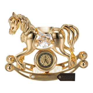 24K Gold Plated Crystal Studded Rocking Horse Desk Clock Ornament ...