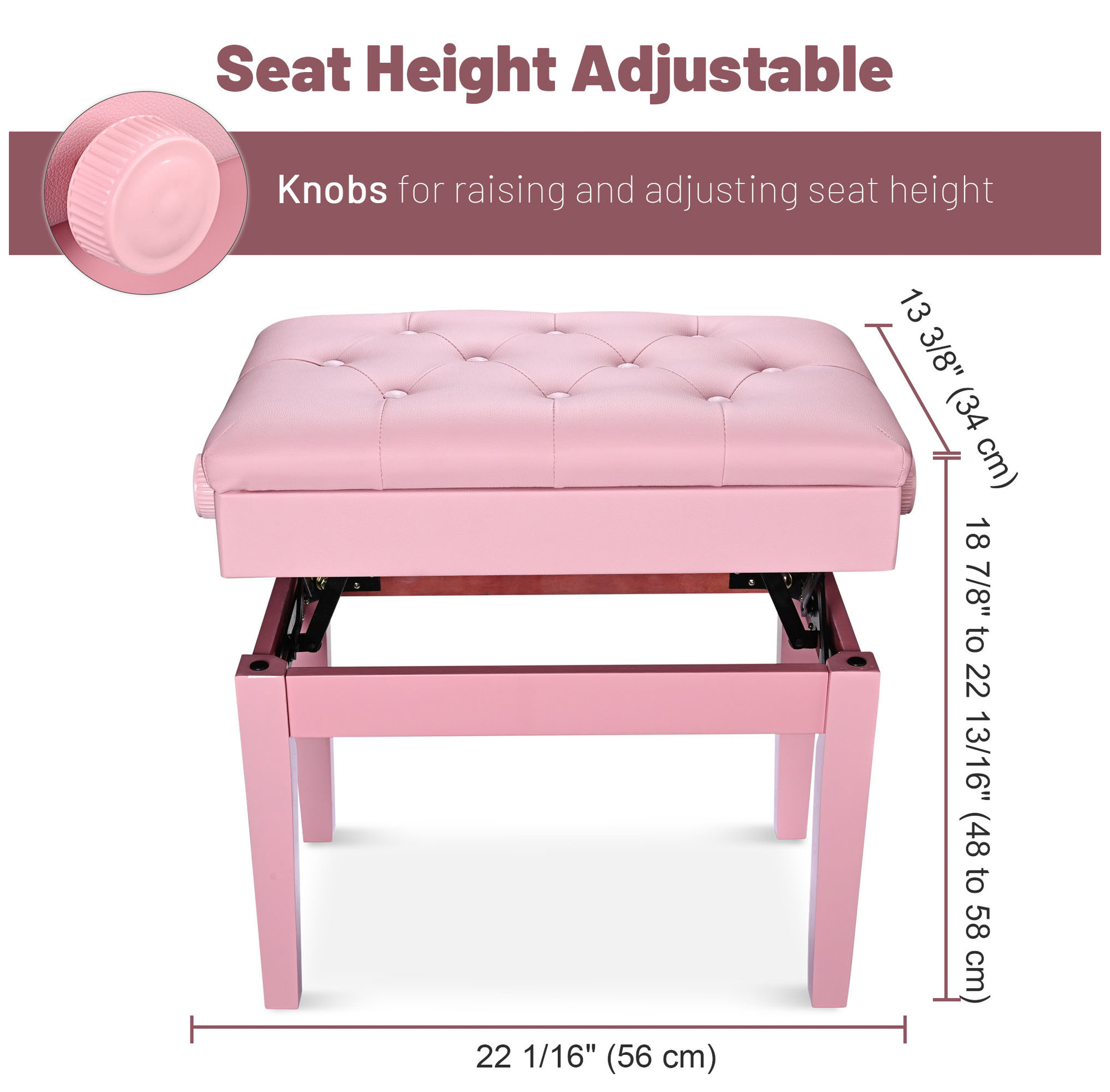 Adjustable Duet Piano Bench PU Leather Padded Wooden Keyboard Stool w ...