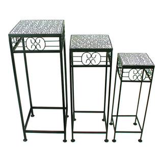 Captivating 3Piece Square Mosaic Planter Stand, Blue - Mediterranean ...