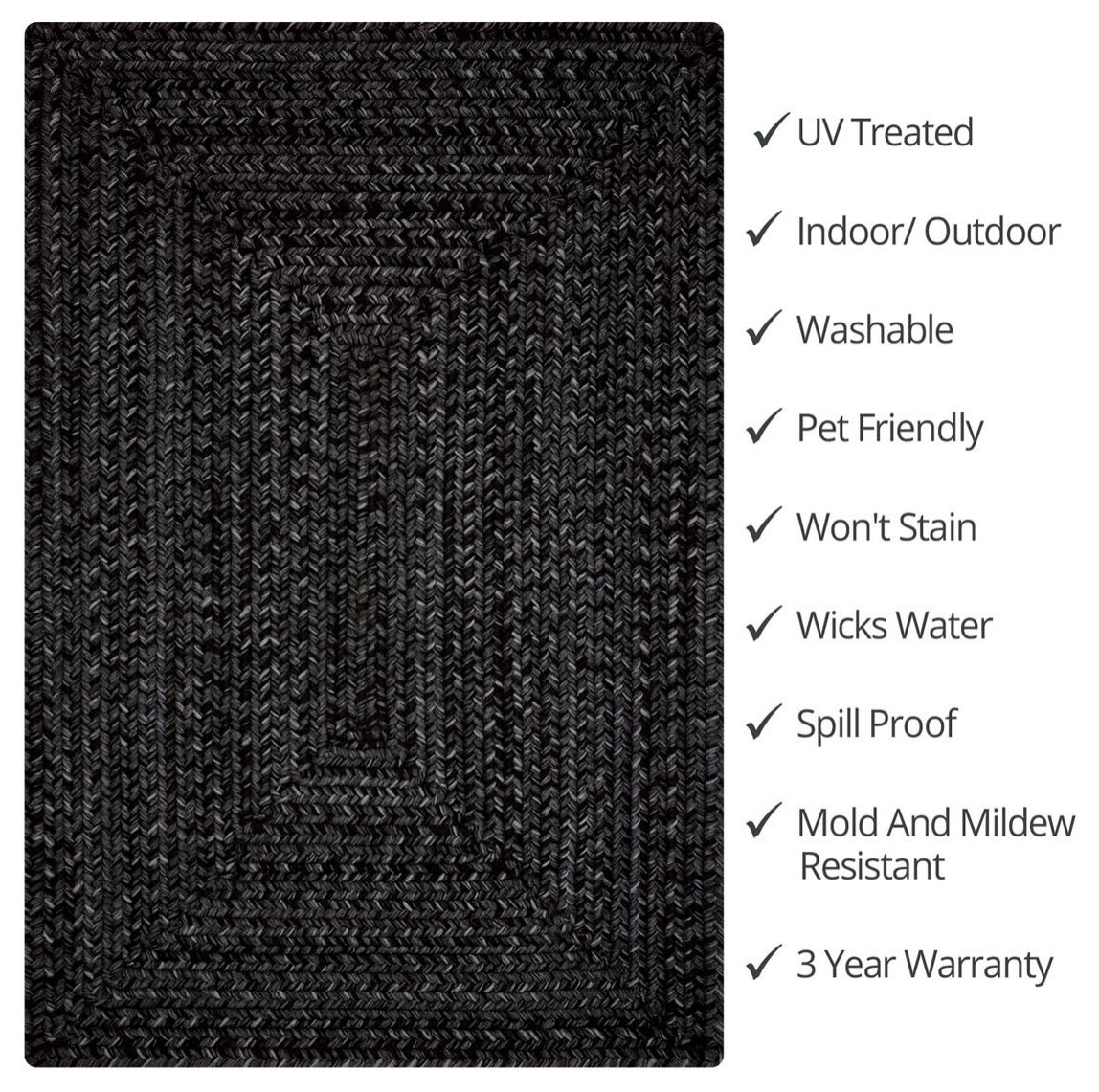 Homespice Decor Black Indoor/Outdoor Braided Rug 27"x45" Rectangular ...