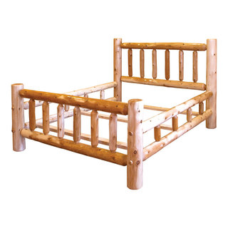 White Cedar Log Mission Bed with Double Side Rail, Queen - Rustic ...