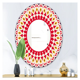 Designart Repeat Red And Yellow Pattern Midcentury Oval Or Round Wall ...