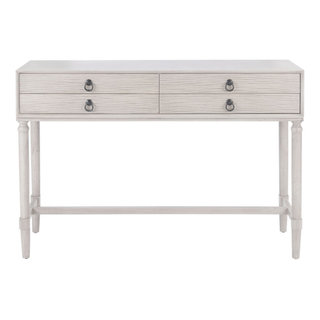 Distressed Grey Console Table with 4 Patterned Doors and Metal Ring ...