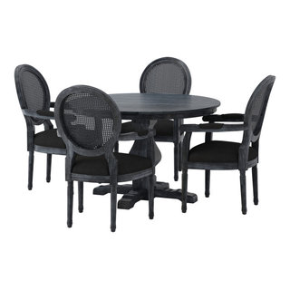 Bryan French Country Upholstered Wood and Cane 5-Piece Circular Dining ...