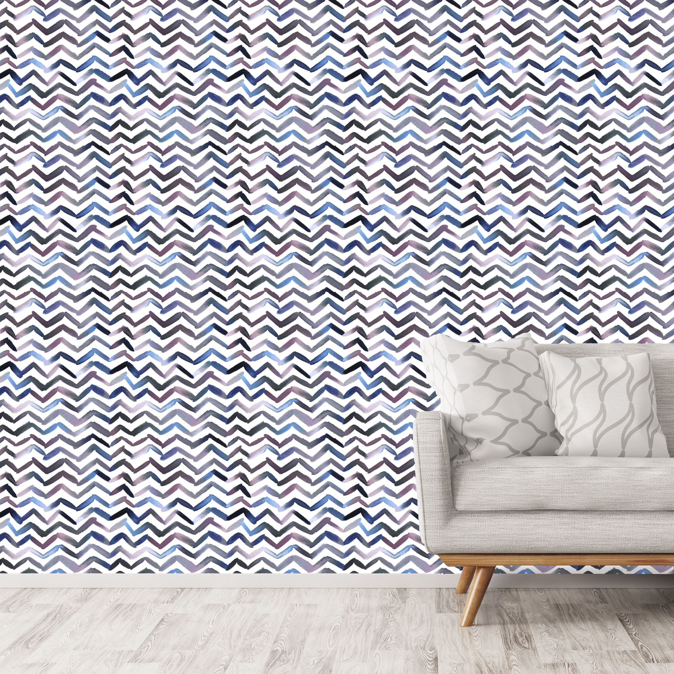 Blue Chevron Stripes Wallpaper, Sample 12"x8" - Contemporary ...