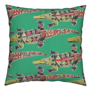 Croc Crocodile Green Tribal Aztec Geometric Throw Pillow - Southwestern ...