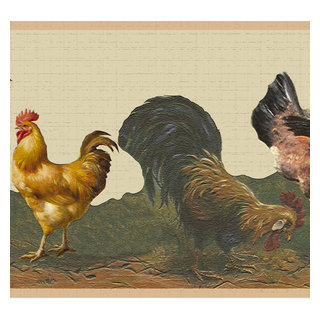 Rooster, Hen Peel and Stick Wallpaper Border 15'x7", Roll 15 ft. x 7 in ...