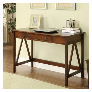 Linon Titian Pine Wood Classic One Drawer Desk in Rich Tobacco Brown ...