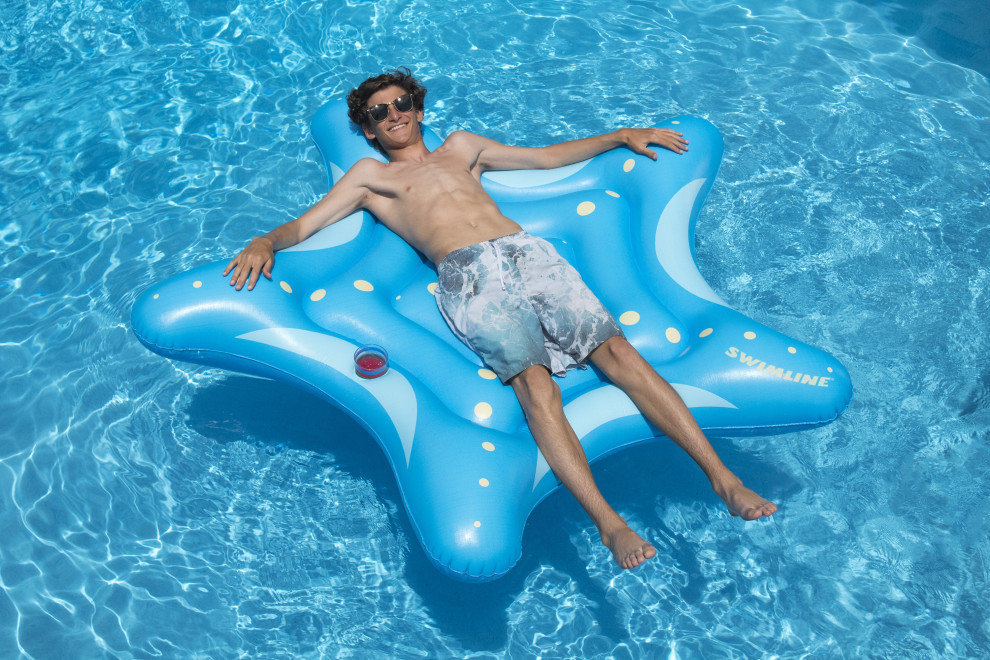 Inflatable Blue Starfish With Polka Dots Island Lounge Pool Float 66.5 ...