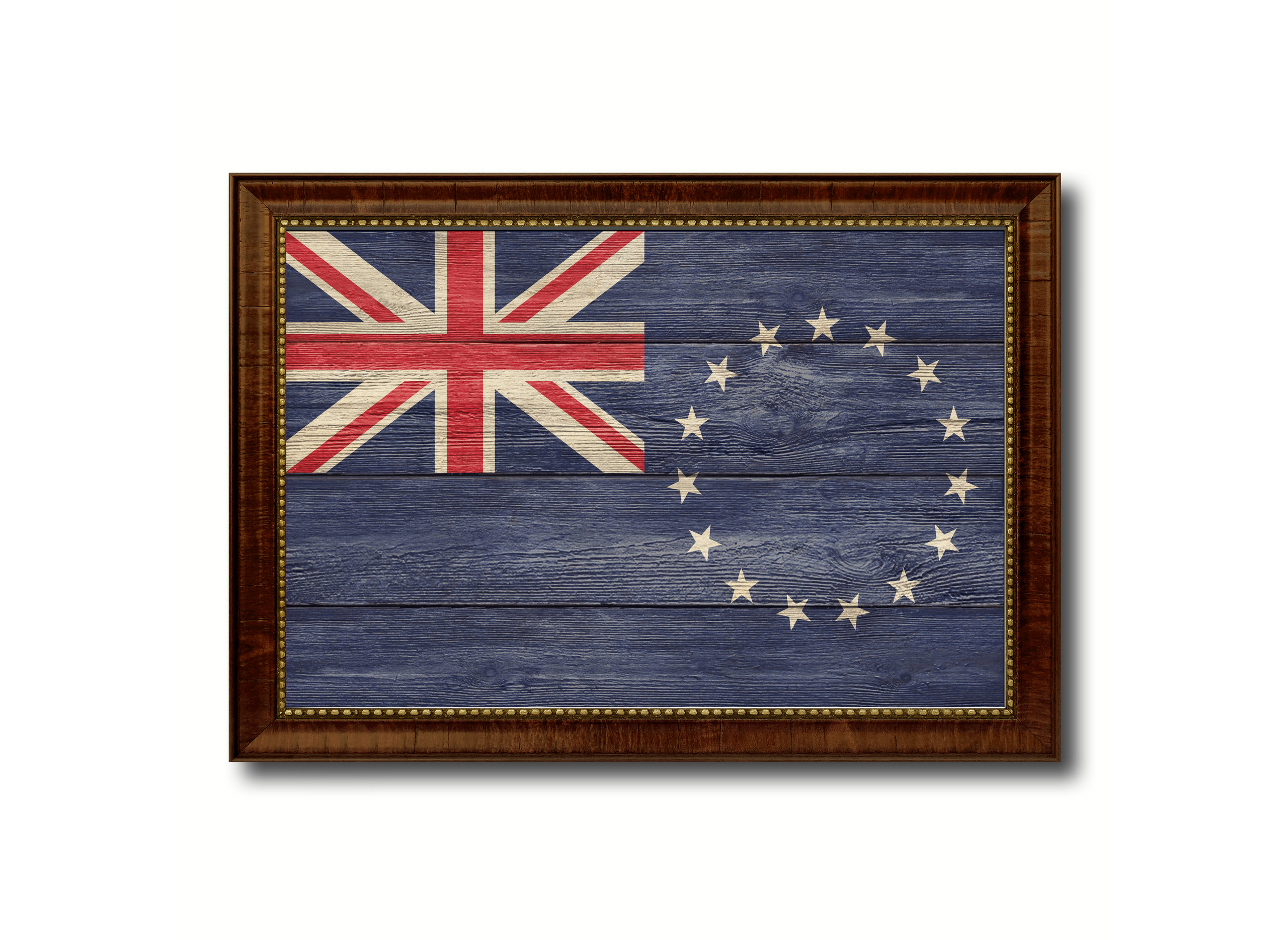 Cook Islands Country Textured Flag Print With Brown Gold Frame, 23" X ...