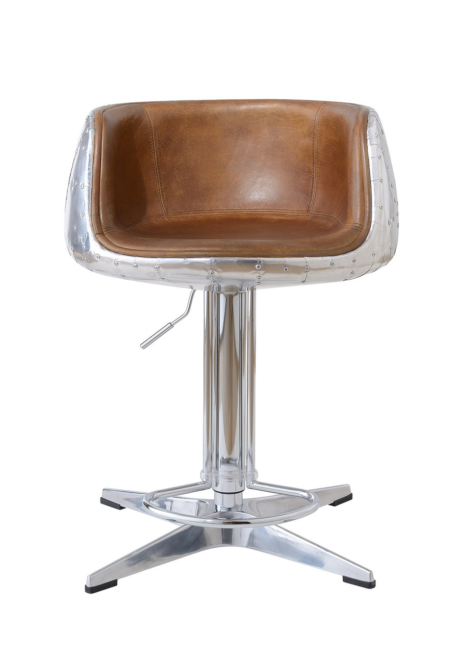 Aviator Adjustable Height Bar Stool, Leather and Metal - Contemporary ...