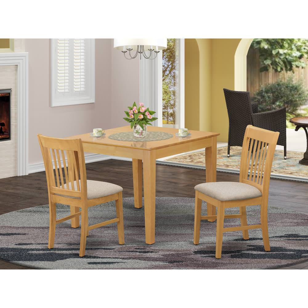 3-Piece Dining Room Set, Table and 2 Dinette Chairs, Oak With Cushion ...