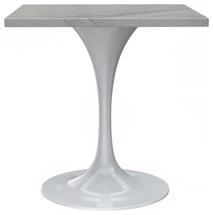 27 Square Dining Table, White Base with Laminated White Marbleized Top ...