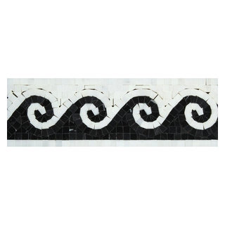 Oriental White Honed Marble Wave Border With Black Dots, 5 pieces ...