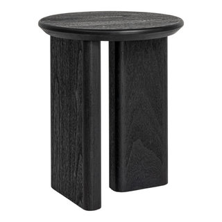 Asymmetrical Firwood Round End Table, Black - Transitional - Side ...