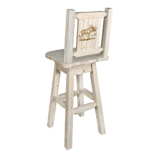 Homestead Barstool & Swivel With Laser Engraved Moose, Clear Lacquer ...