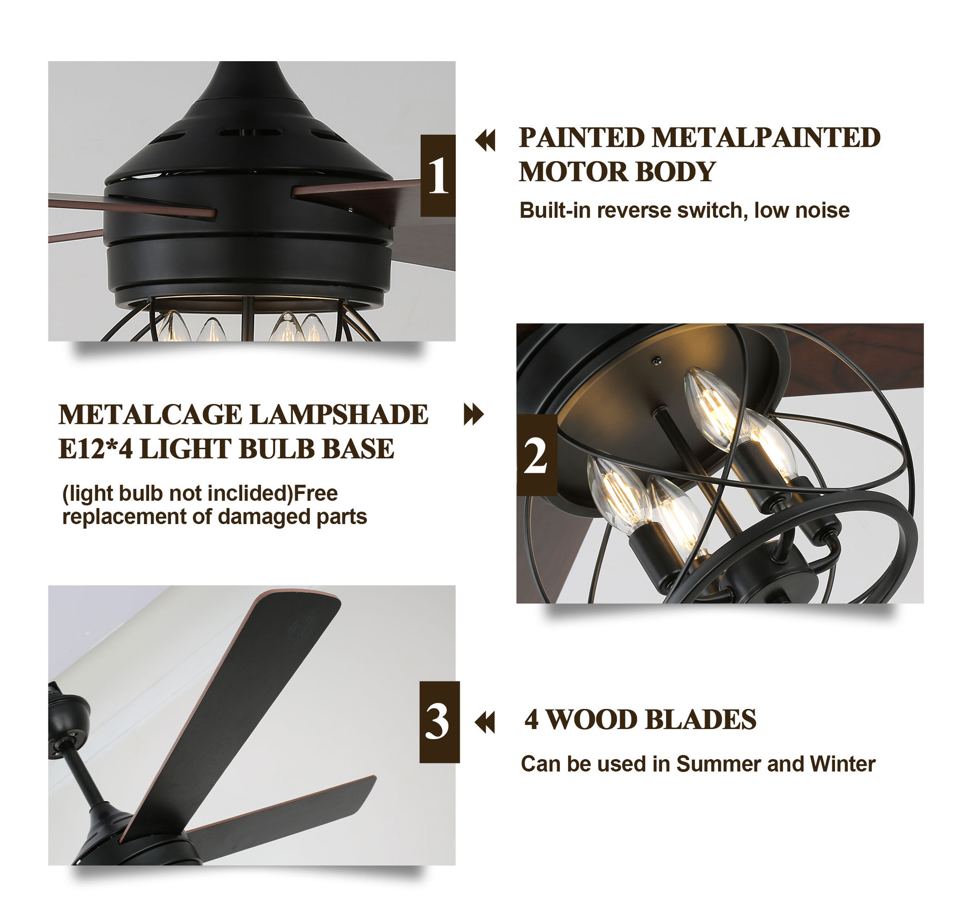 52" Farmhouse Wood Ceiling Fan with Remote and Light,6-Speed Rustic ...