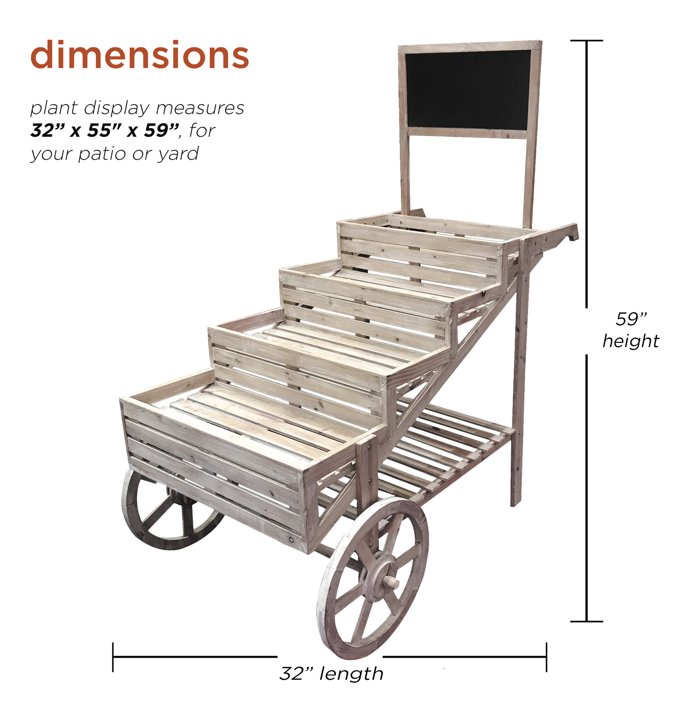 Alpine Wooden Cart Plant and Display Stand With Chalkboard, 59"Tall ...