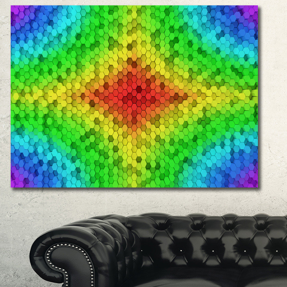 Colorful Elevated Hexagon Columns, Abstract Art on Canvas, 40"x30"x1.5 ...