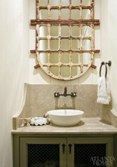 Floating vanity in alcove
