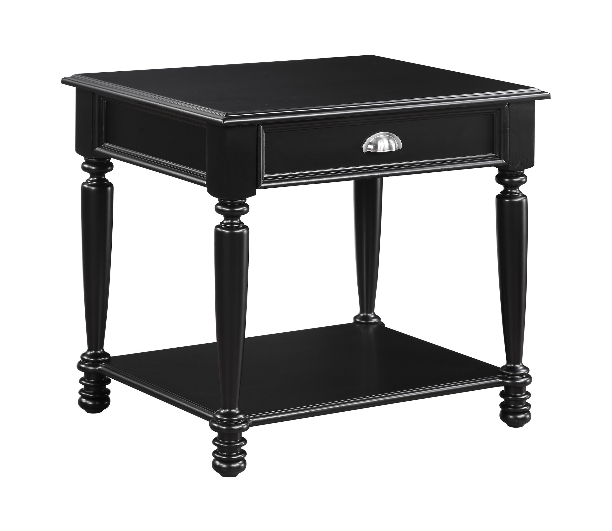 Wooden End Table with Open Bottom Shelf and Turned Legs, Black ...